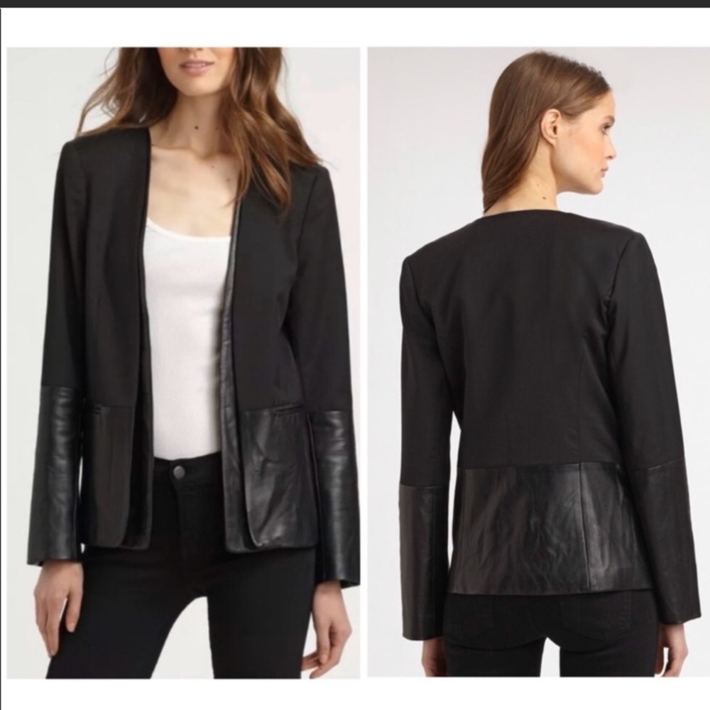 Parker Black Leather Combo Boyfriend Blazer S - Gem